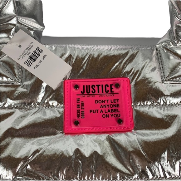 Justice | Accessories | Justice Puffer Tote Bag Silver Metallic Bag ...